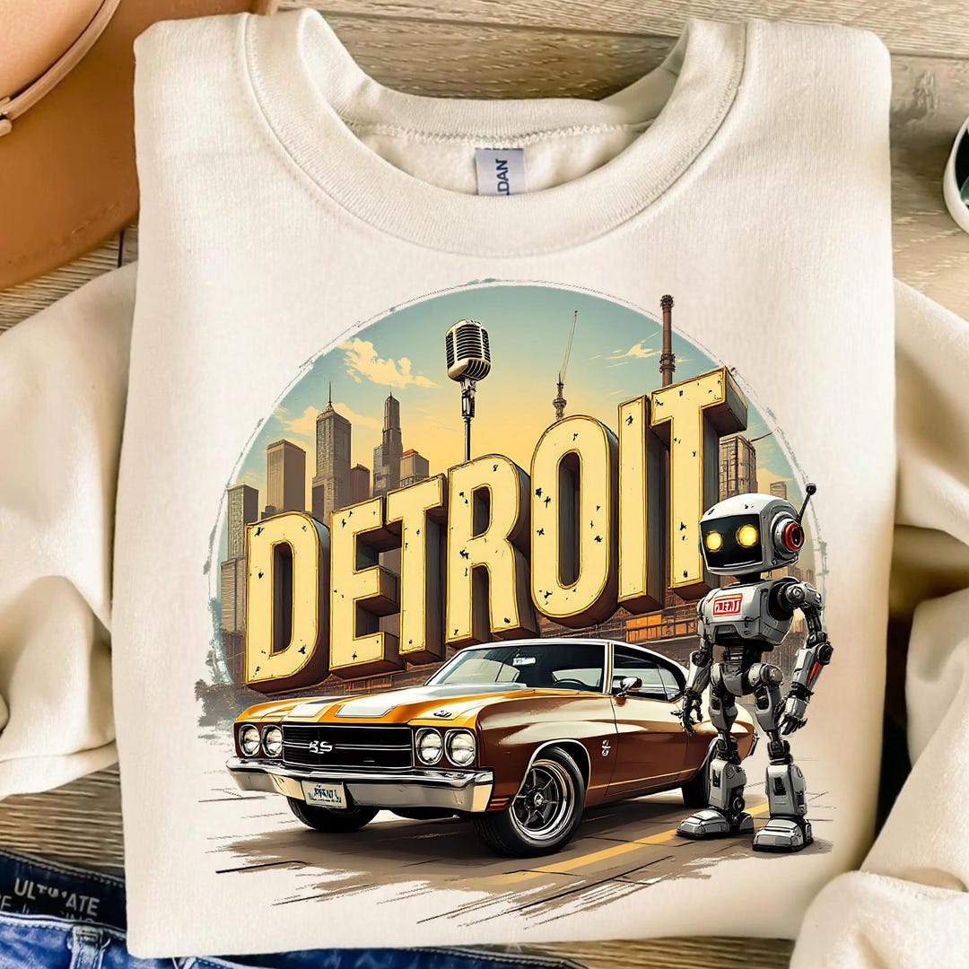 Retro Detroit PNG: Muscle Car & Robot Design (digital Download) - Etsy
