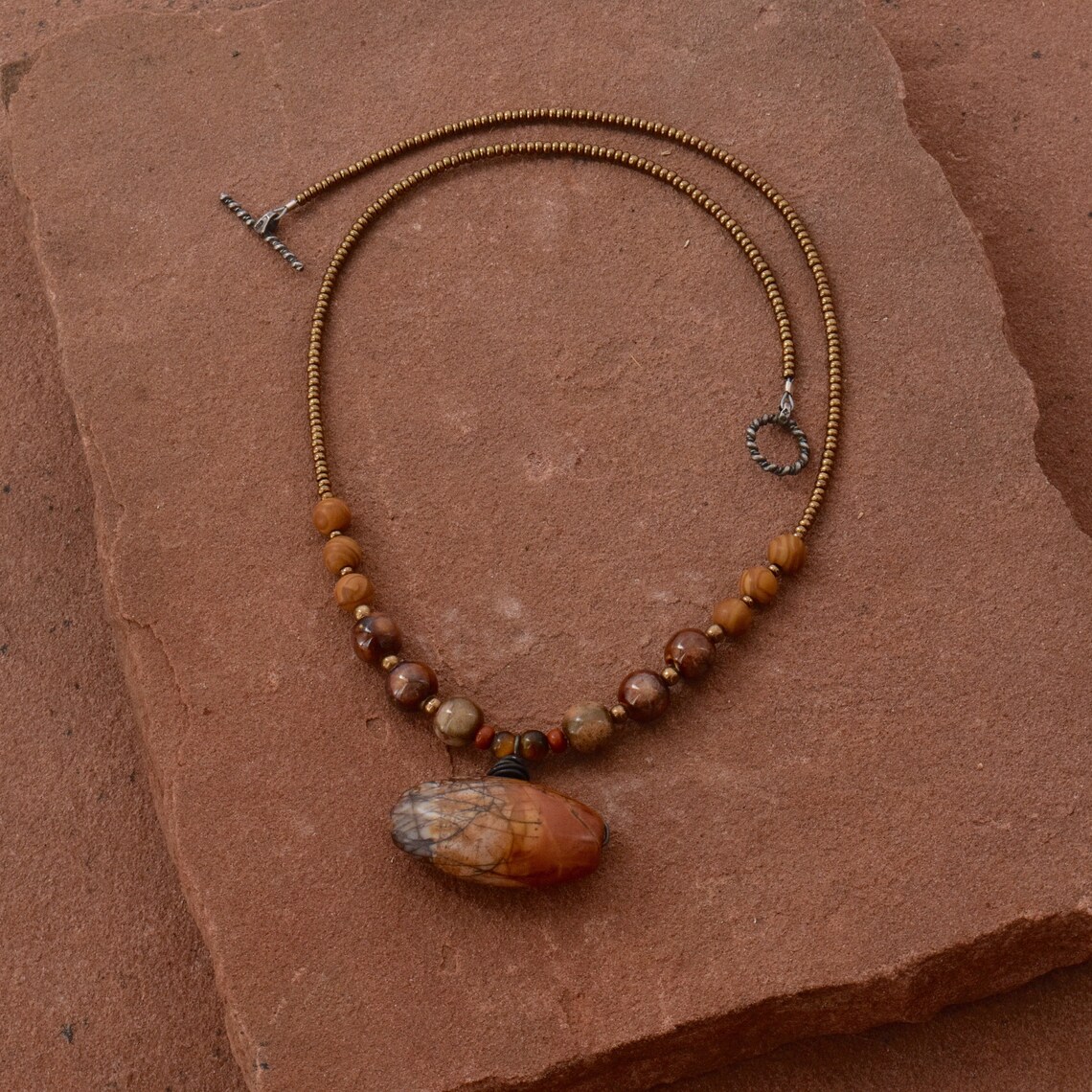 Boho Natural Stone Necklace Red Creek Jasper Necklace Earth | Etsy