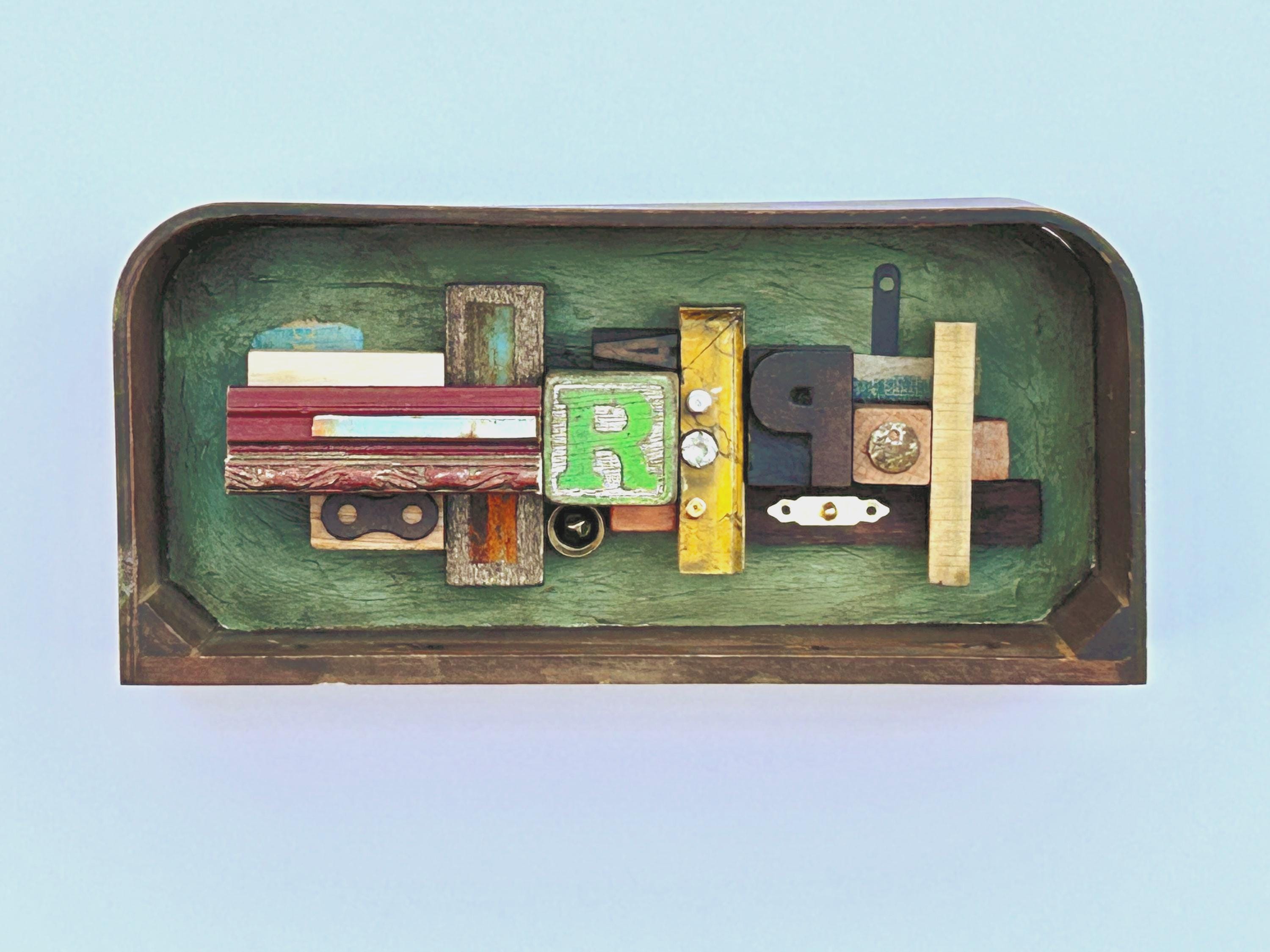 Funky Assemblage Art: Found Object Collage in Sewing Drawer - Etsy