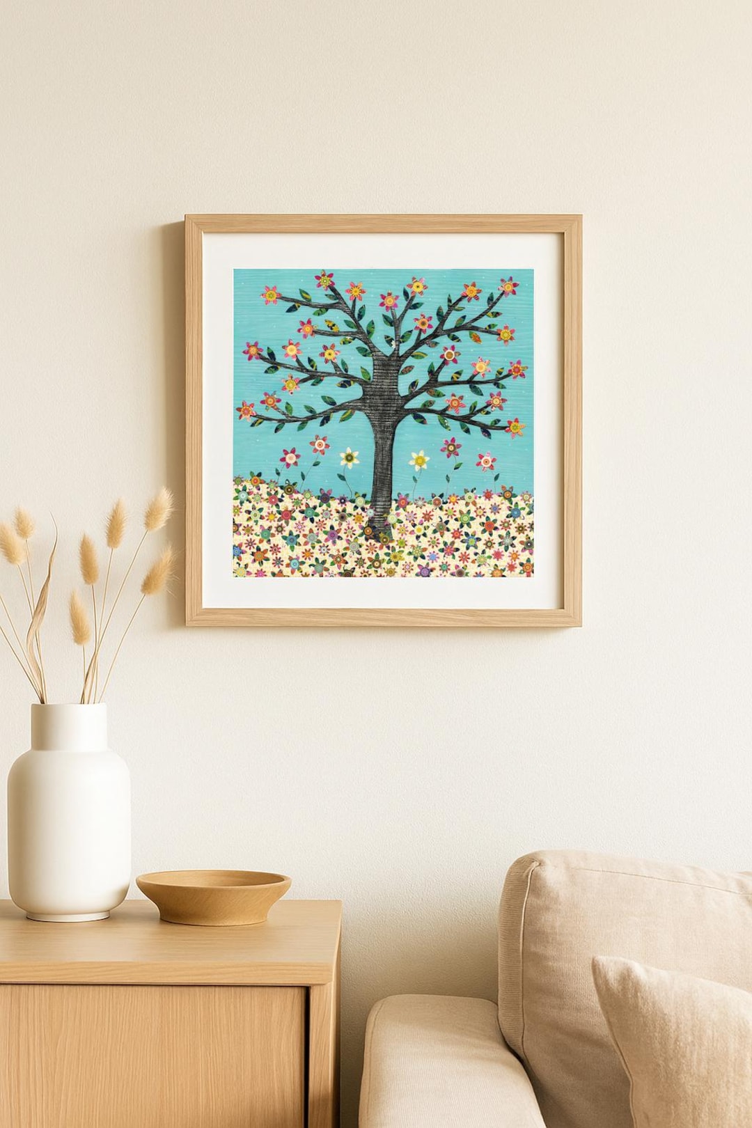 Retro Flower Tree Art Print • Colorful Floral Tree Illustration ...