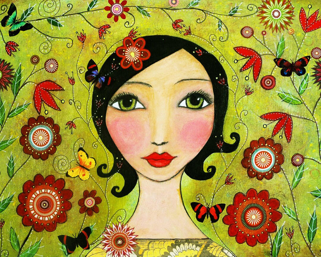 Portrait Art Print, Large Poster Print, Mixed Media Portrait of Girl ...