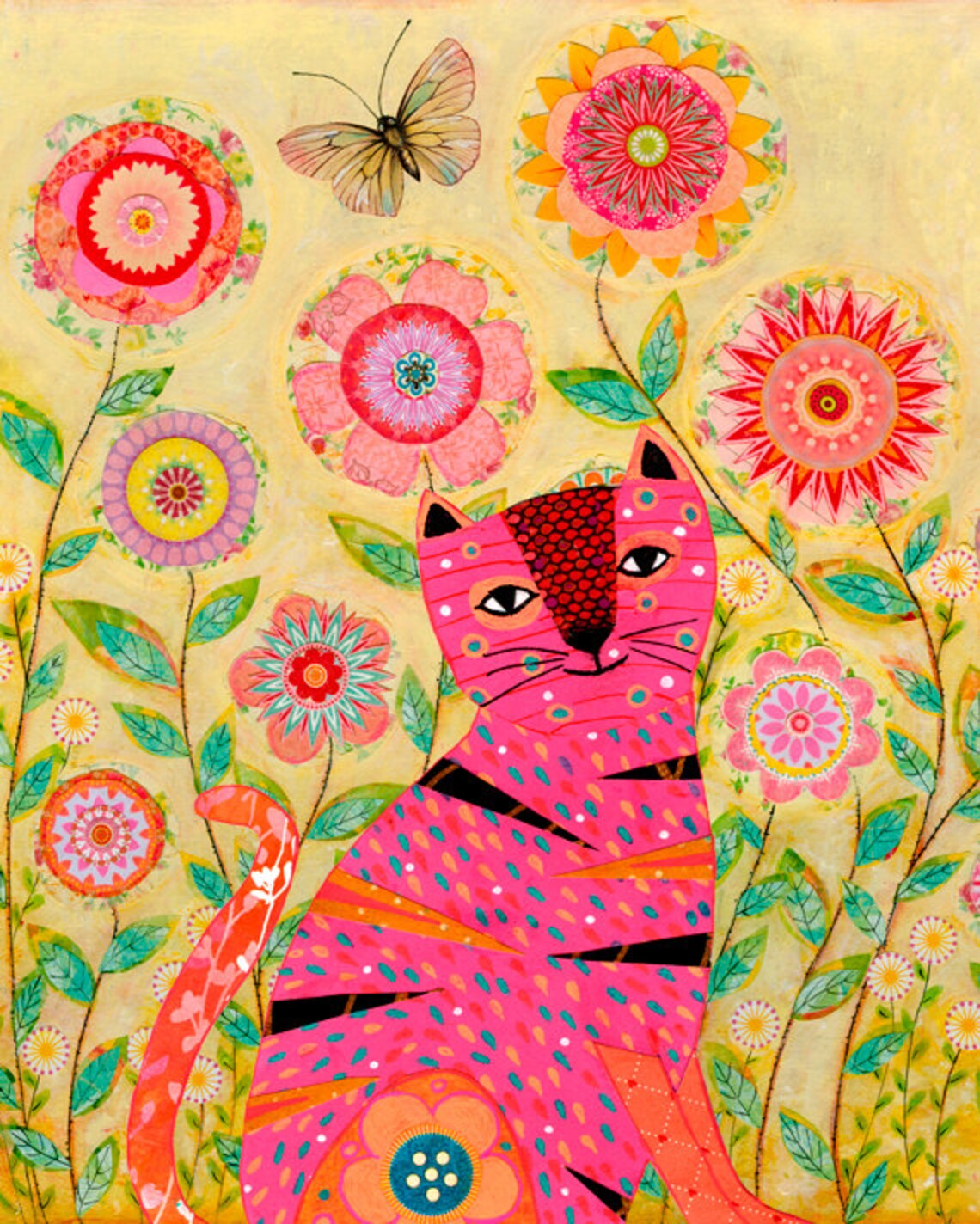 Pink Cat Art Print Cat Portrait Childrens Wall Art Cat With - Etsy