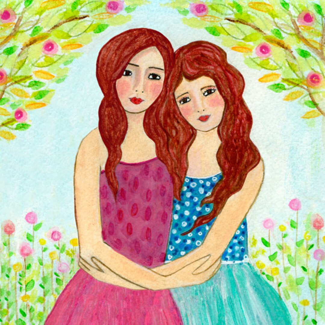 Redhead Sisters Art Print - Best Friends - Two Red Hair Sisters Red ...