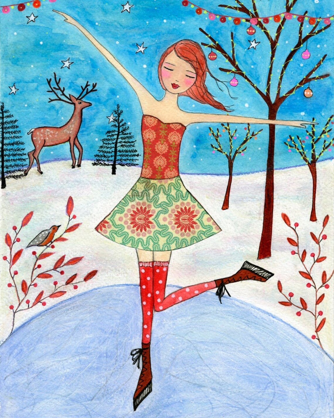 Ice Skating Girl Art Print Large Poster Print Nursery Decor - Etsy
