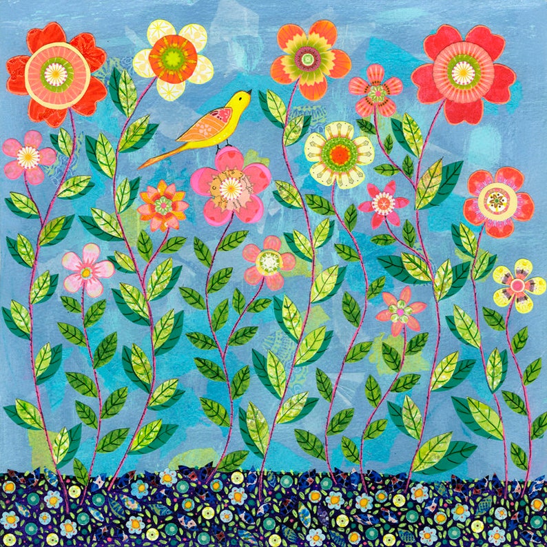 Flower Art Large Art Print Bird and Flowers Art Print - Etsy