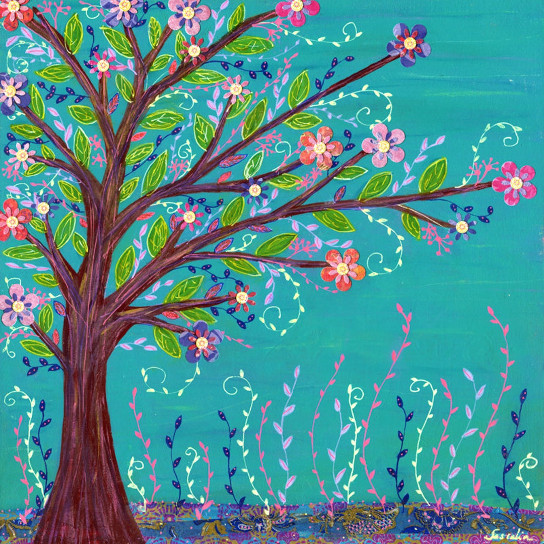 Blue Tree Landscape, Mixed Media Poster Print, Large Giclee Print - Etsy