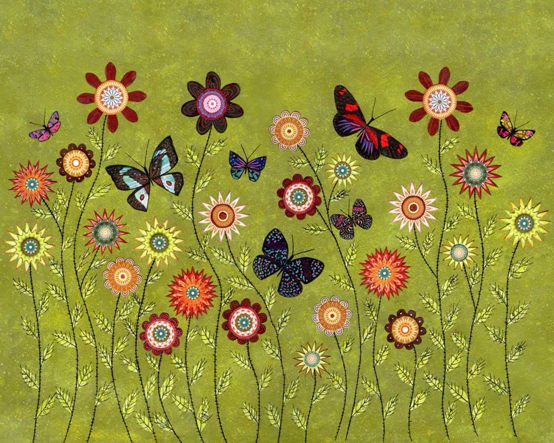 Bohemian Butterflies Collage Painting, Mixed Media Butterfly and Flower ...
