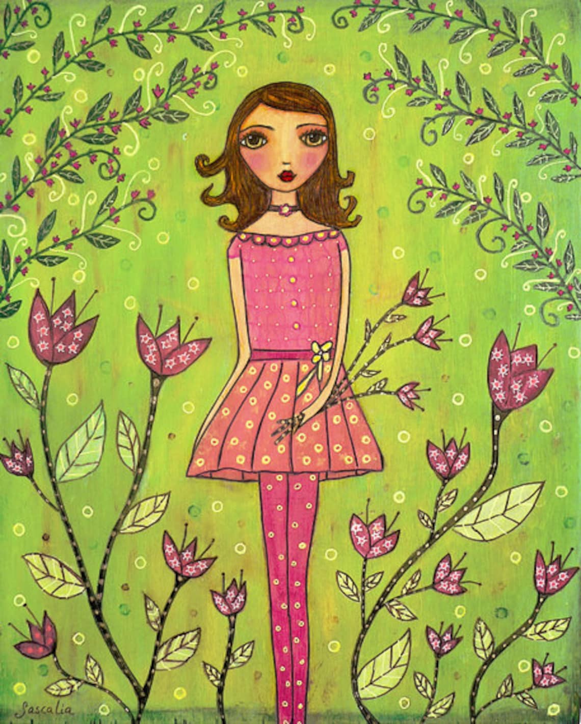 Folk Art Print Whimsical Girl Print for Nursery Decor - Etsy