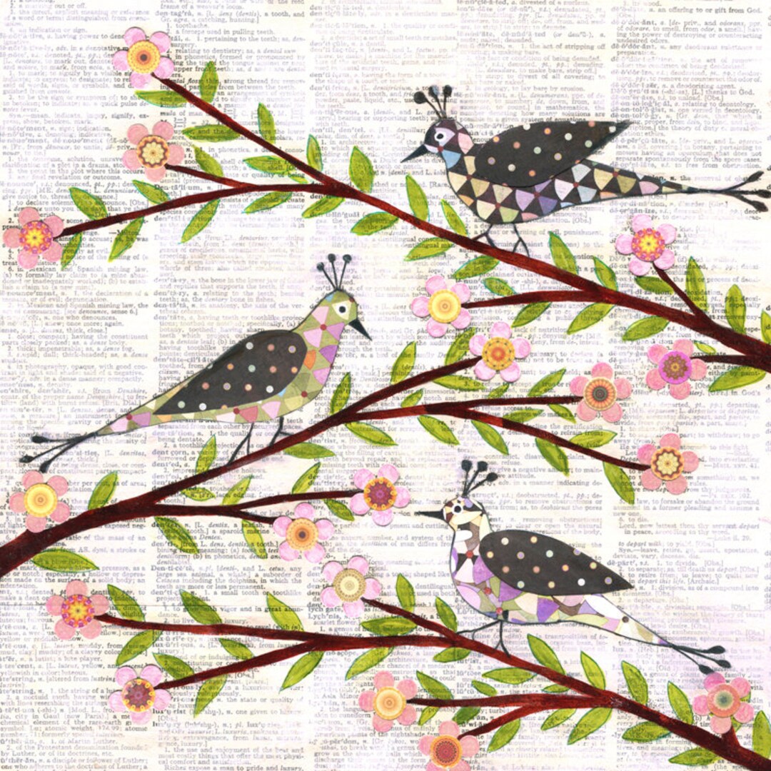 Collage Birds Art Print, Vintage Paper, Pastel Bird Collage With ...