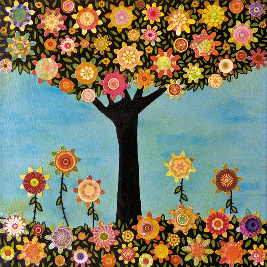 In Full Bloom Flower Collage, Large Print Collage Tree Art Print Large ...