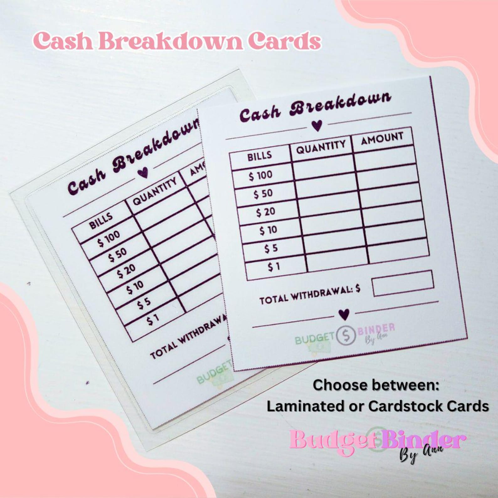 Cash Breakdown Slips Cash Envelope Stuffing Laminated Cash Slips ...