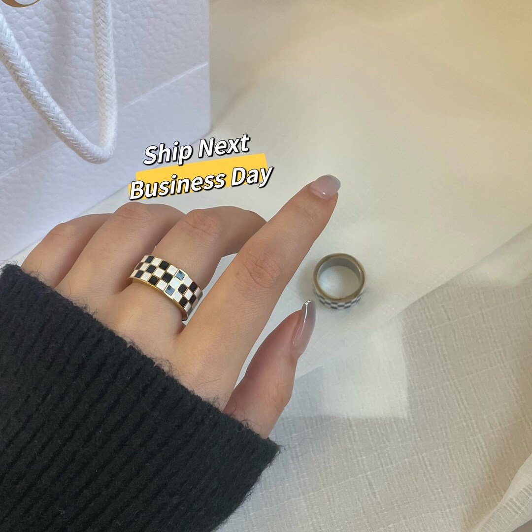 Checkered Ring, Black and White Ring, Checker Ring, Checkerboard Ring ...
