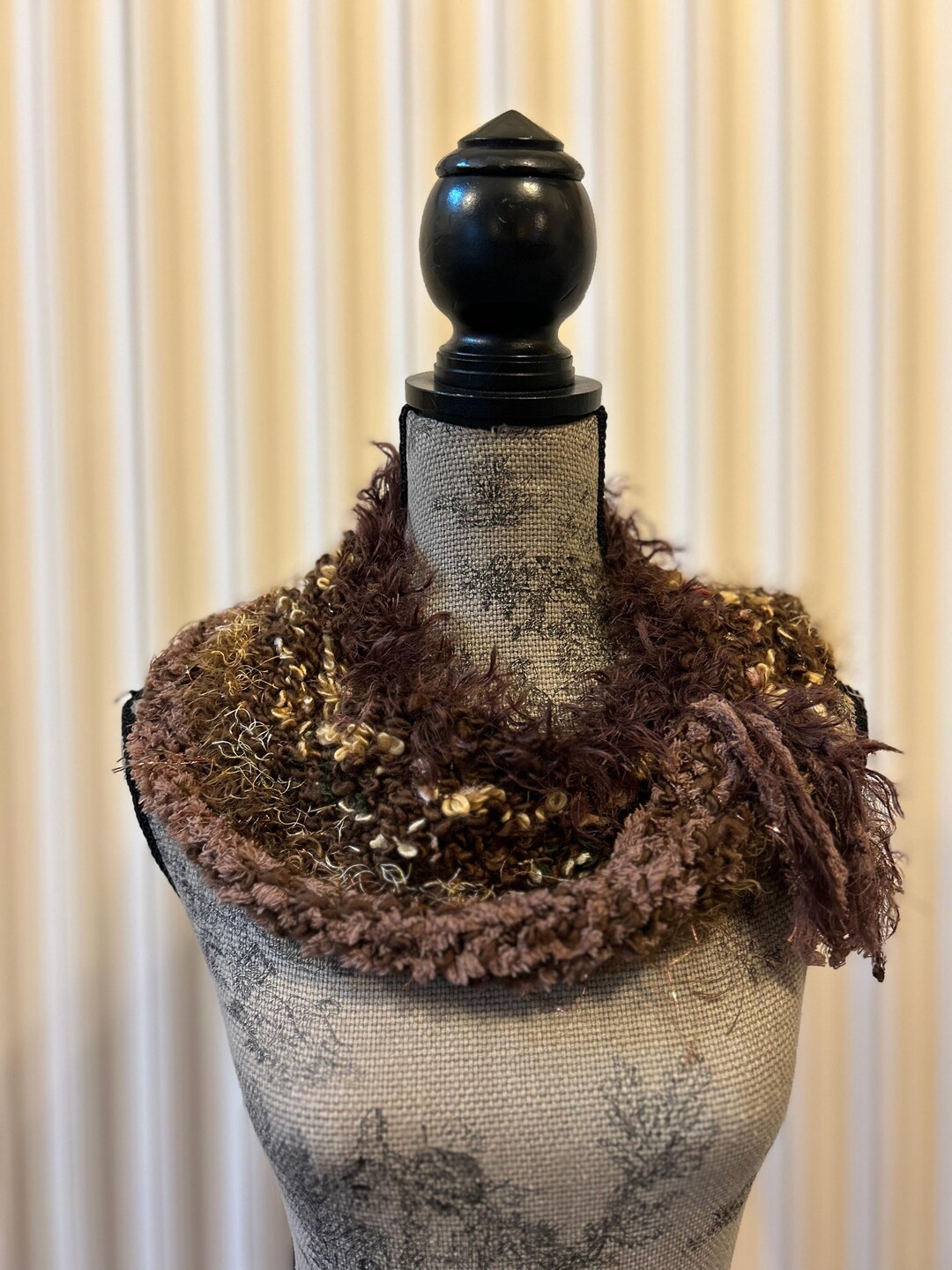 Bulky Dark and Light Brown Mobius Twist (infinity) Scarf With Fringe ...