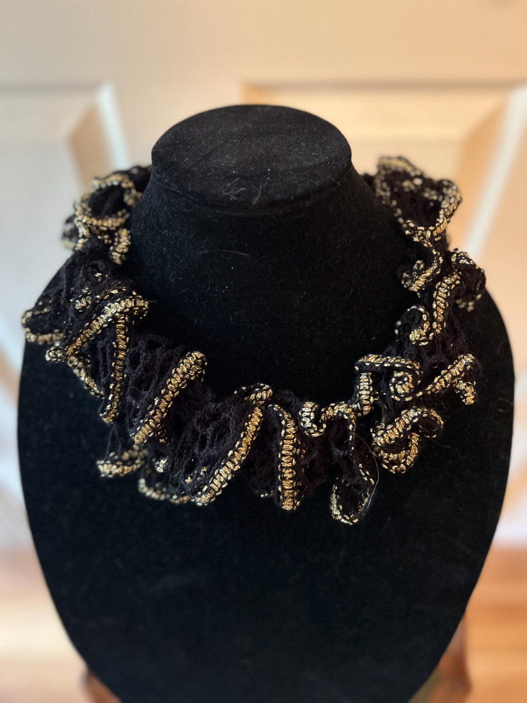 Black and Gold Frilly Yarn Necklace (sku# 2025-H-2) - Etsy