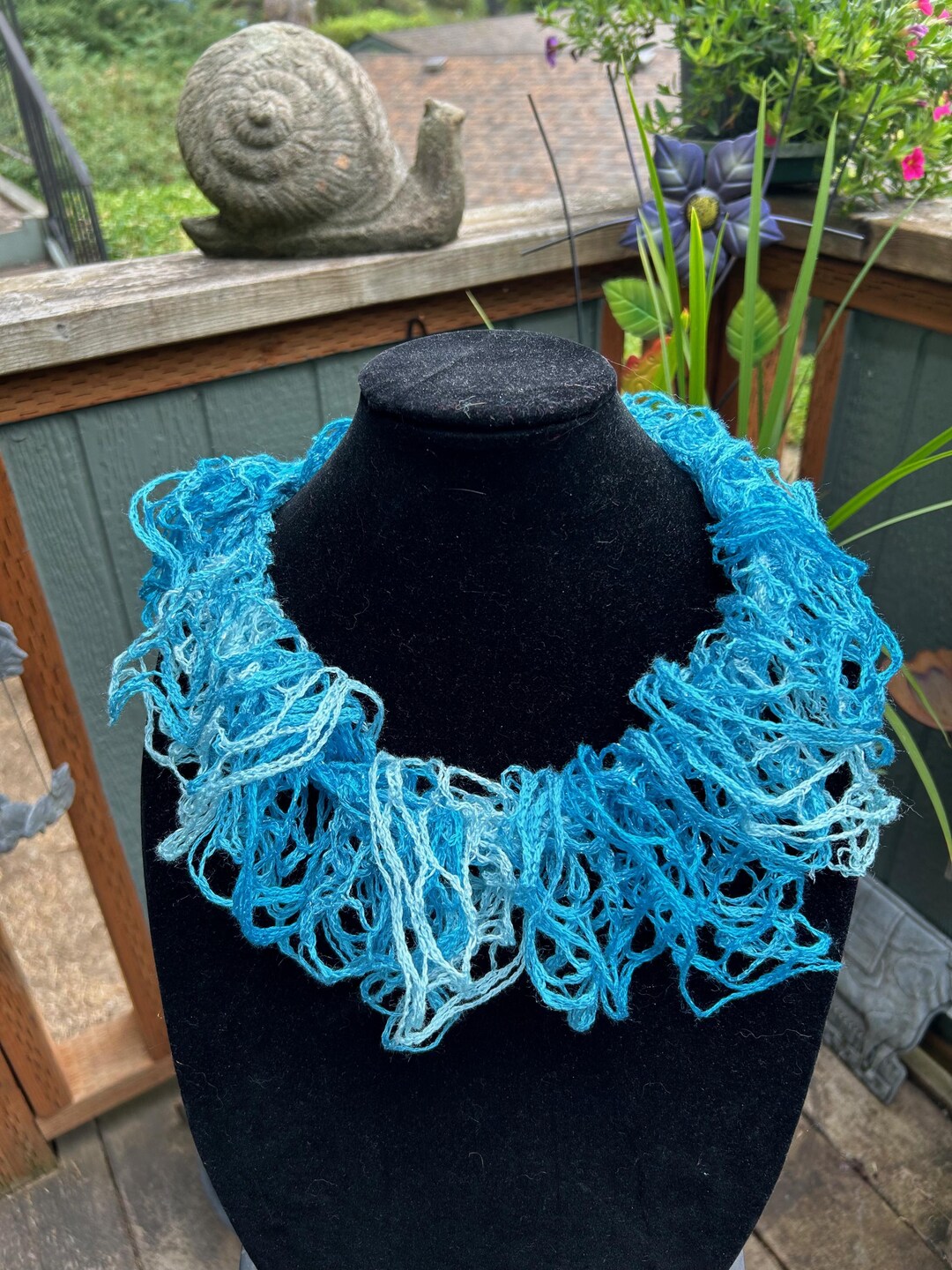 Aqua Frilly Yarn Necklace sku 2024-I-2 - Etsy