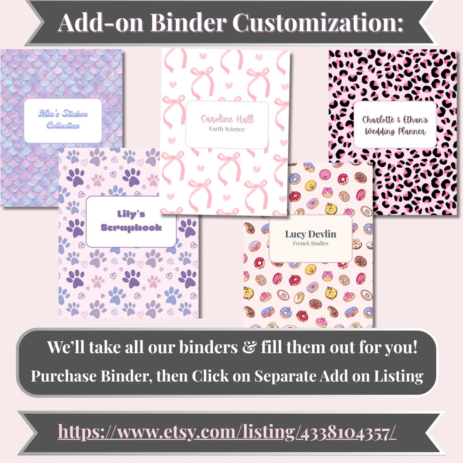 Pink Bow Binder Cover for School Organization Journal Meal Planner Home ...