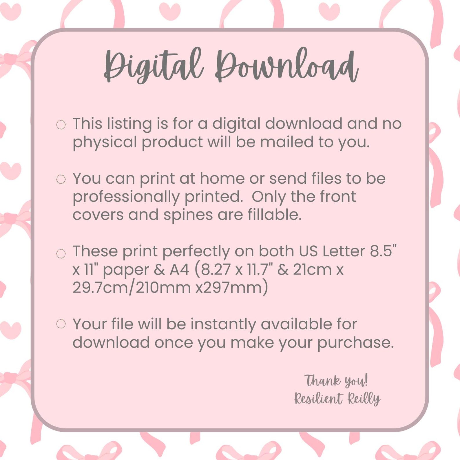 Pink Bow Binder Cover for School Organization Journal Meal Planner Home ...
