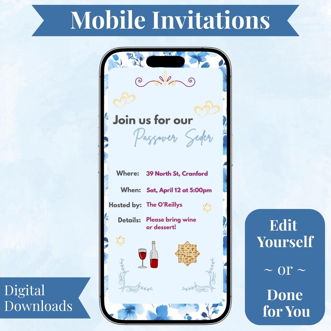 Passover Invitation Seder Digital Invitation Celebration Jewish Digital ...