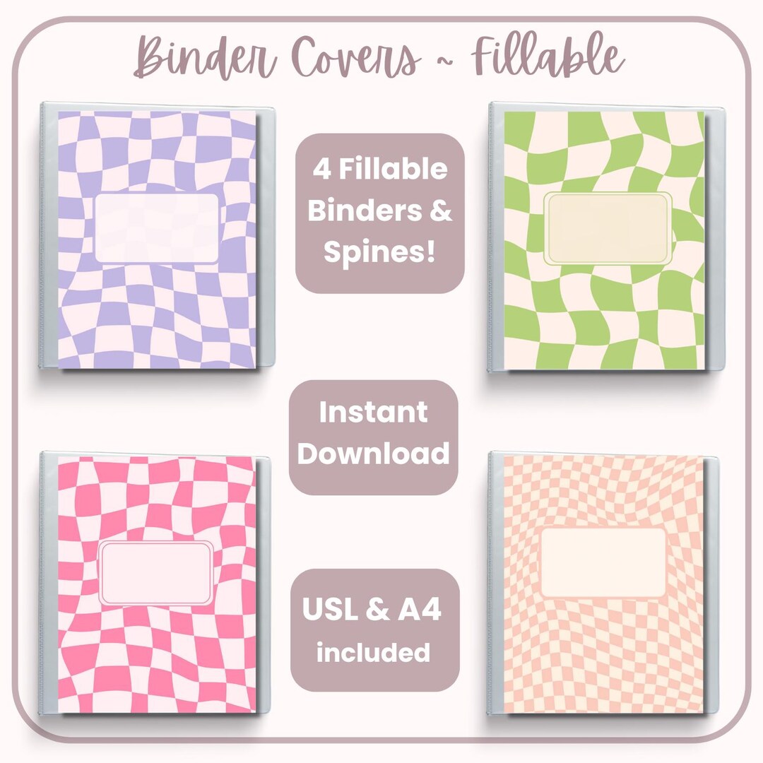 Wavy Checkered Binder Cover Fillable Wavy Checkerboard Retro Binder ...