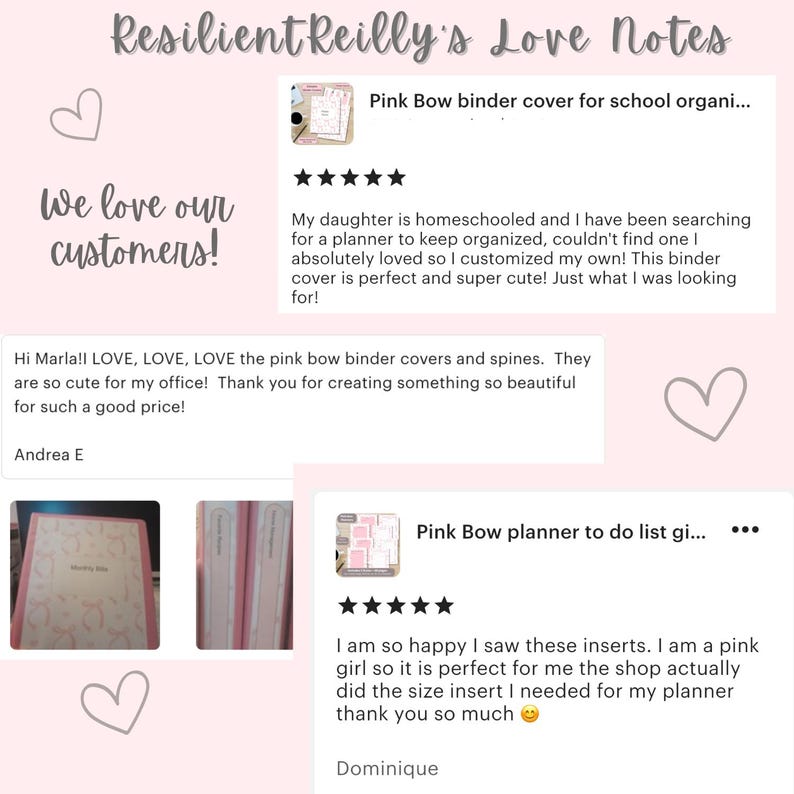 Pink Bow Binder Cover for School Organization Journal Meal Planner Home ...