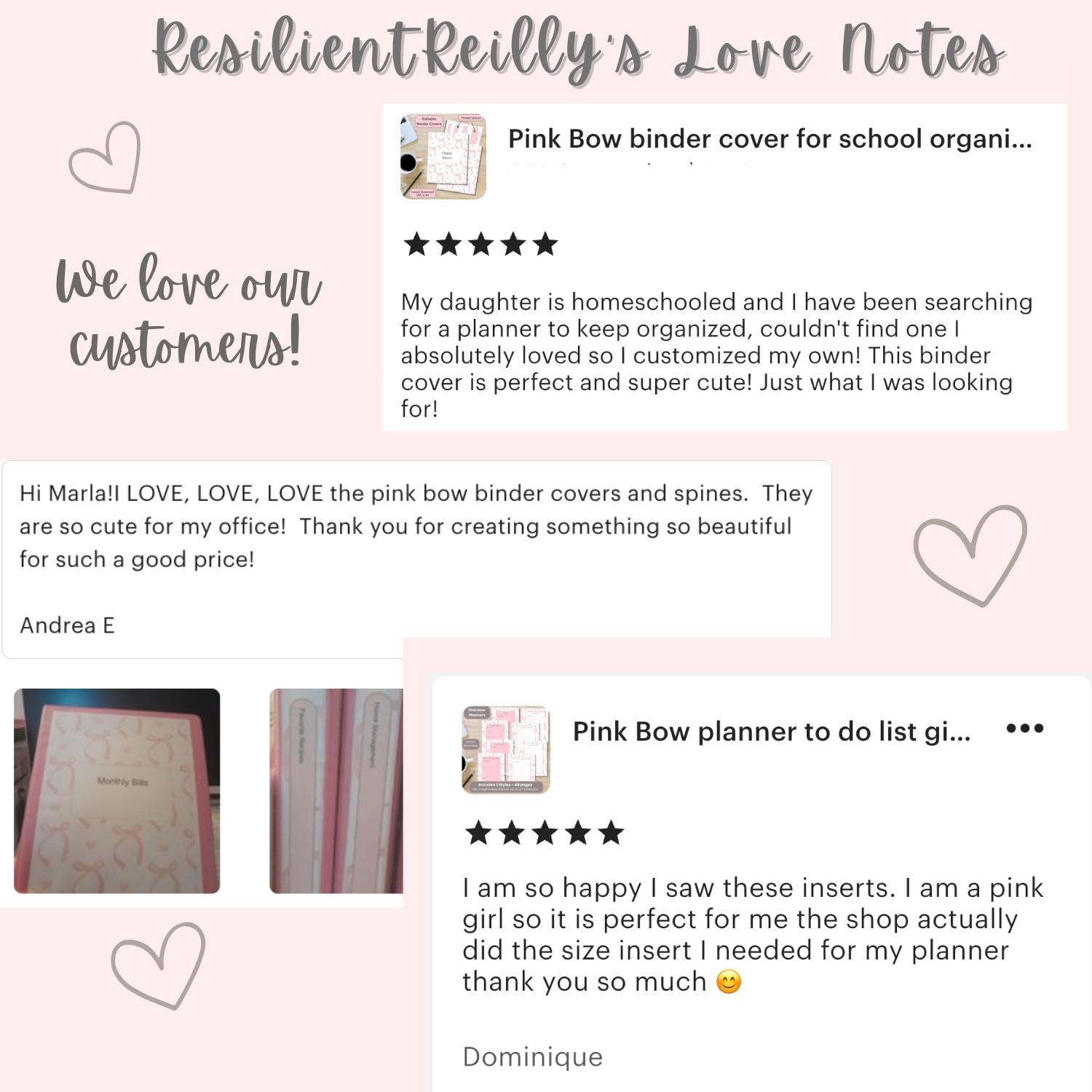 Pink Bow Binder Cover for School Organization Journal Meal Planner Home ...