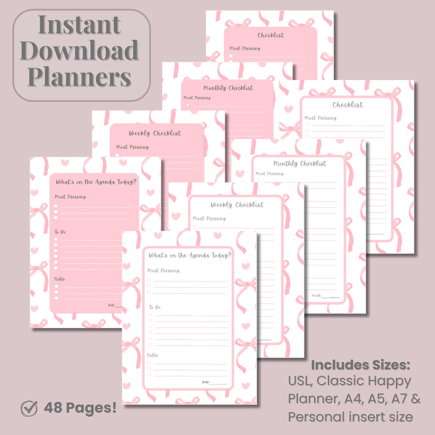 Pink Bow Planner to Do List Girlie Checklist Pink Bow Organization ...