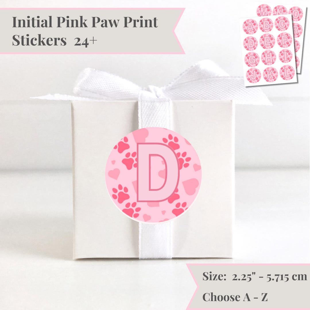 Paw Print Sticker With Initial Pink Paw Print Sticker With Initial Dog ...