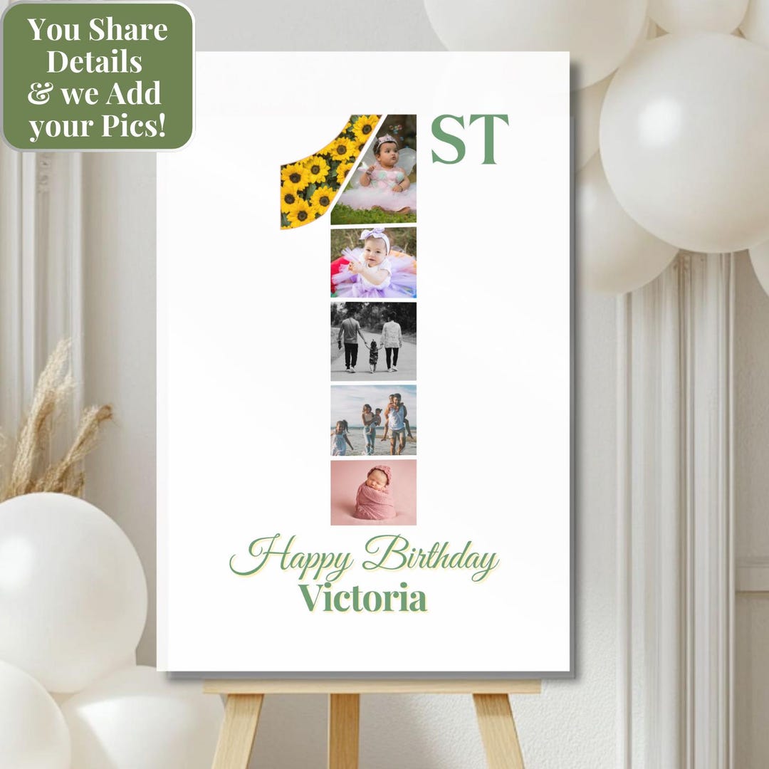 1st Birthday Party Sign Photo Collage Gift 1st Birthday Milestone Sign ...
