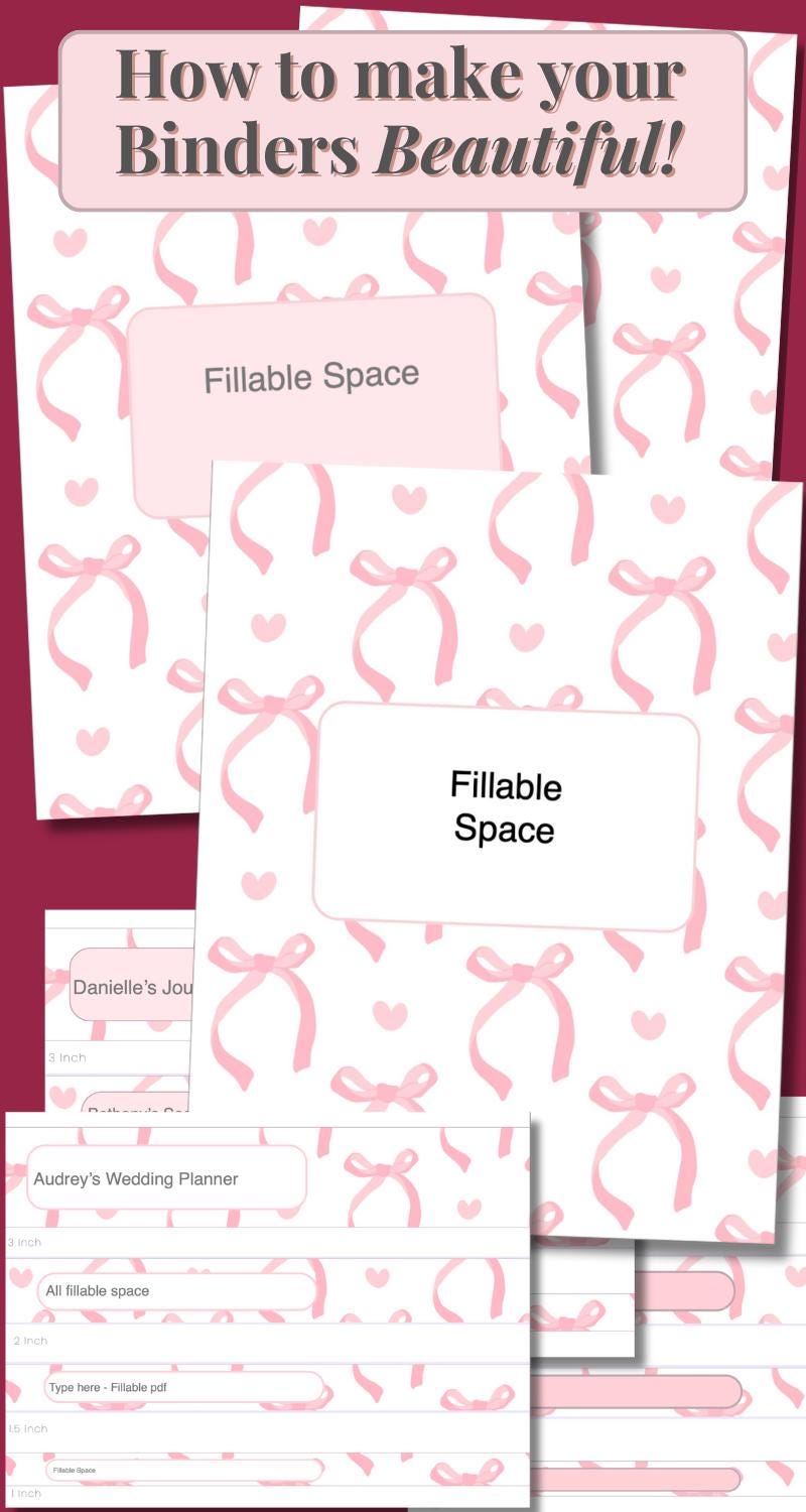 Pink Bow Binder Cover for School Organization Journal Meal Planner Home ...
