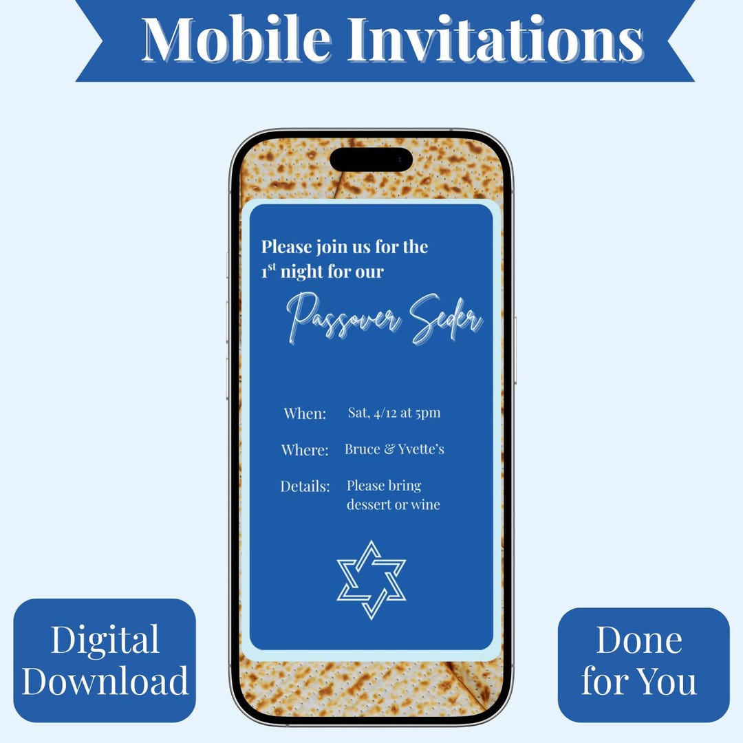 Digital Invitation Passover Seder Mobile Invitation Matzah Done for You ...