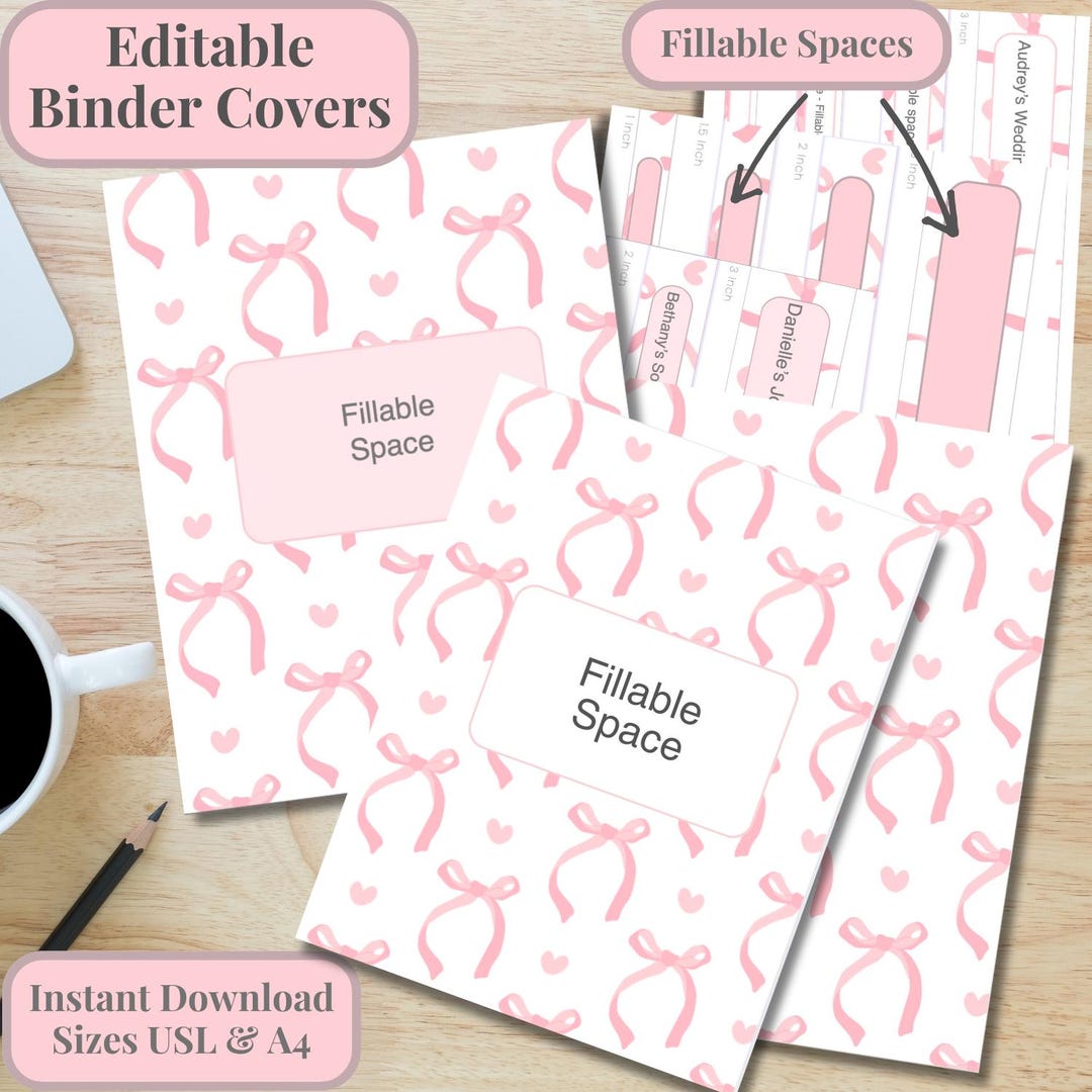 Pink Bow Binder Cover for School Organization Journal Meal Planner Home ...