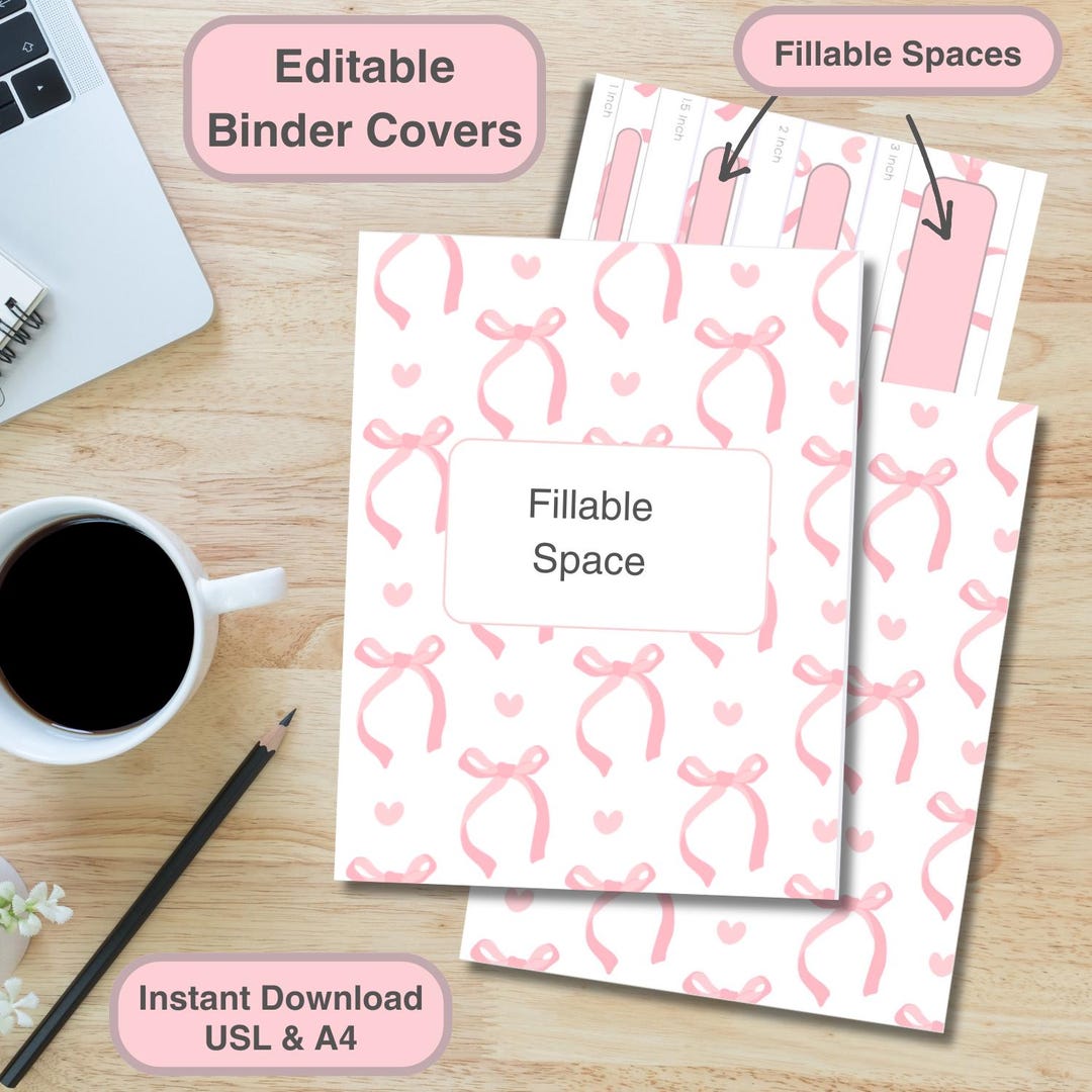 Pink Bow Binder Cover for School Organization Journal Meal Planner Home ...