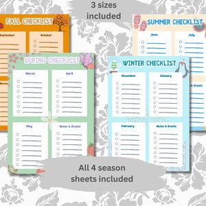 Seasonal Checklist Printable Planner Every Season Schedule Month ...