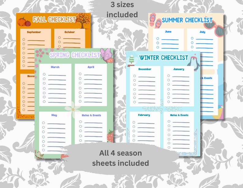 Seasonal Checklist Printable Planner Every Season Schedule Month ...