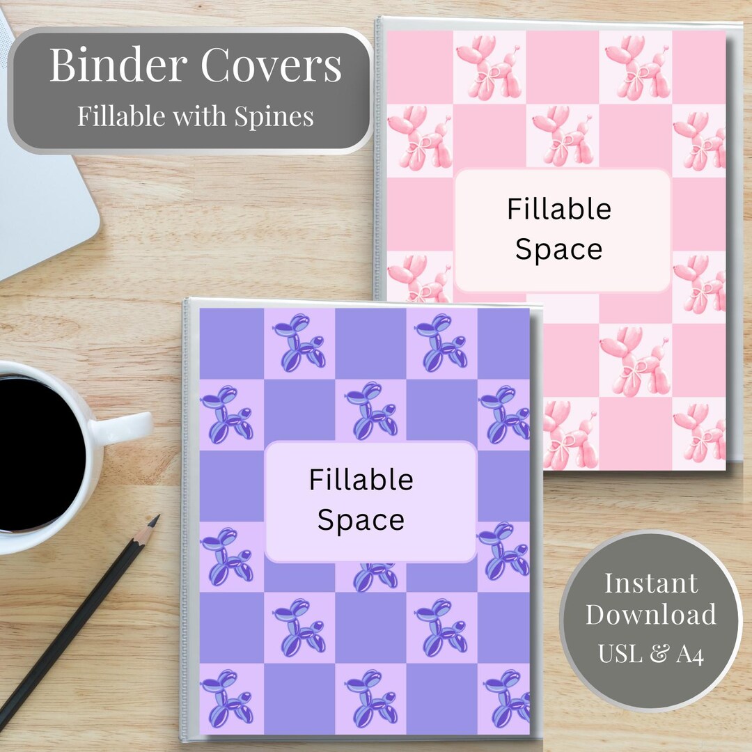 Balloon Dog Binder Cover Pink and Purple Binder Bundle Tween Girl Fun ...