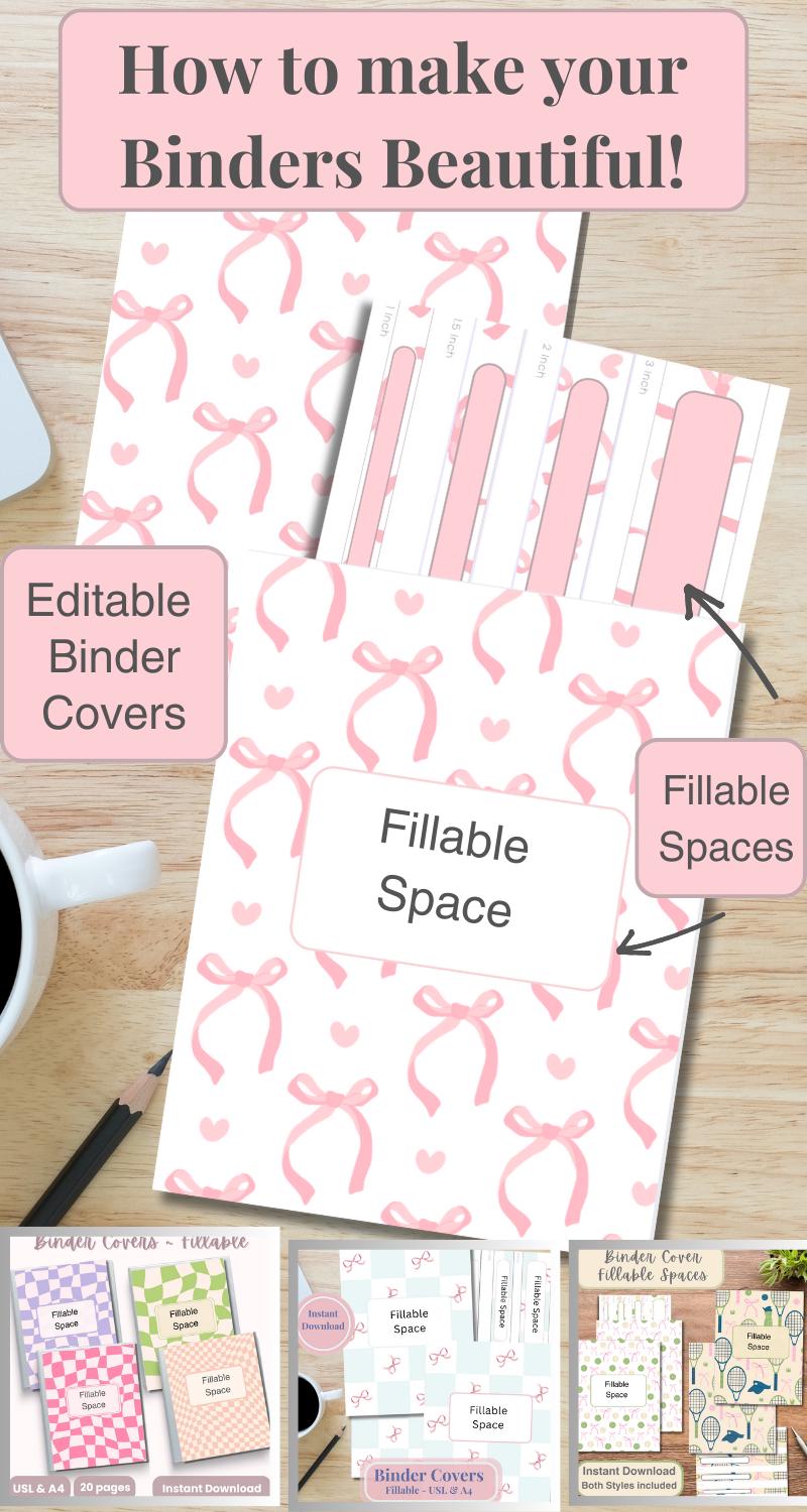 Pink Bow Binder Cover for School Organization Journal Meal Planner Home ...