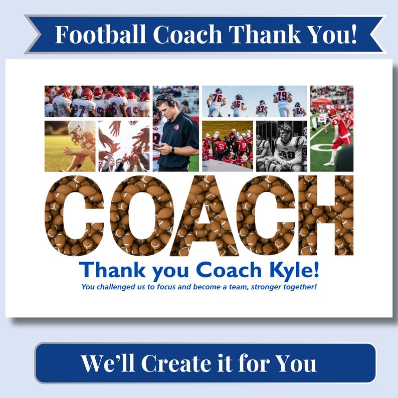Football Coach Gift Printable Photo Collage Personalize Gift for Him ...