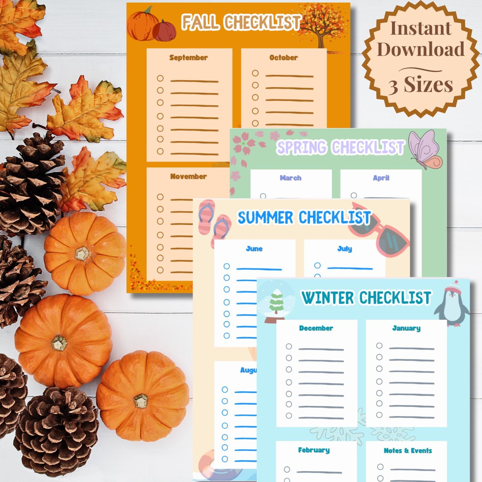 Seasonal Checklist Printable Planner Every Season Schedule Month ...