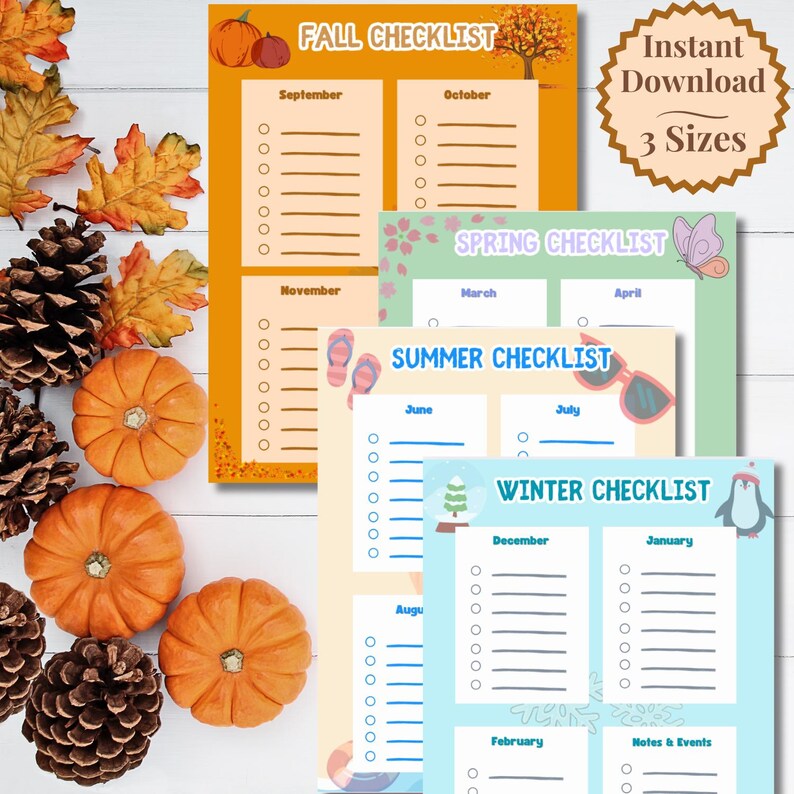 Seasonal Checklist Printable Planner Every Season Schedule Month ...