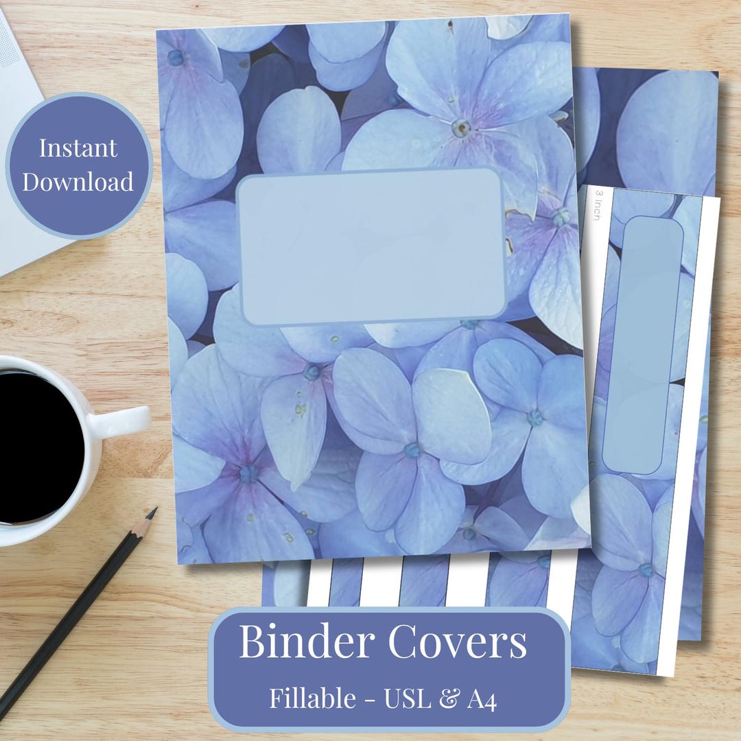 Floral Binder Cover Hydrangea Book Cover Blue Violet Bookcover School ...