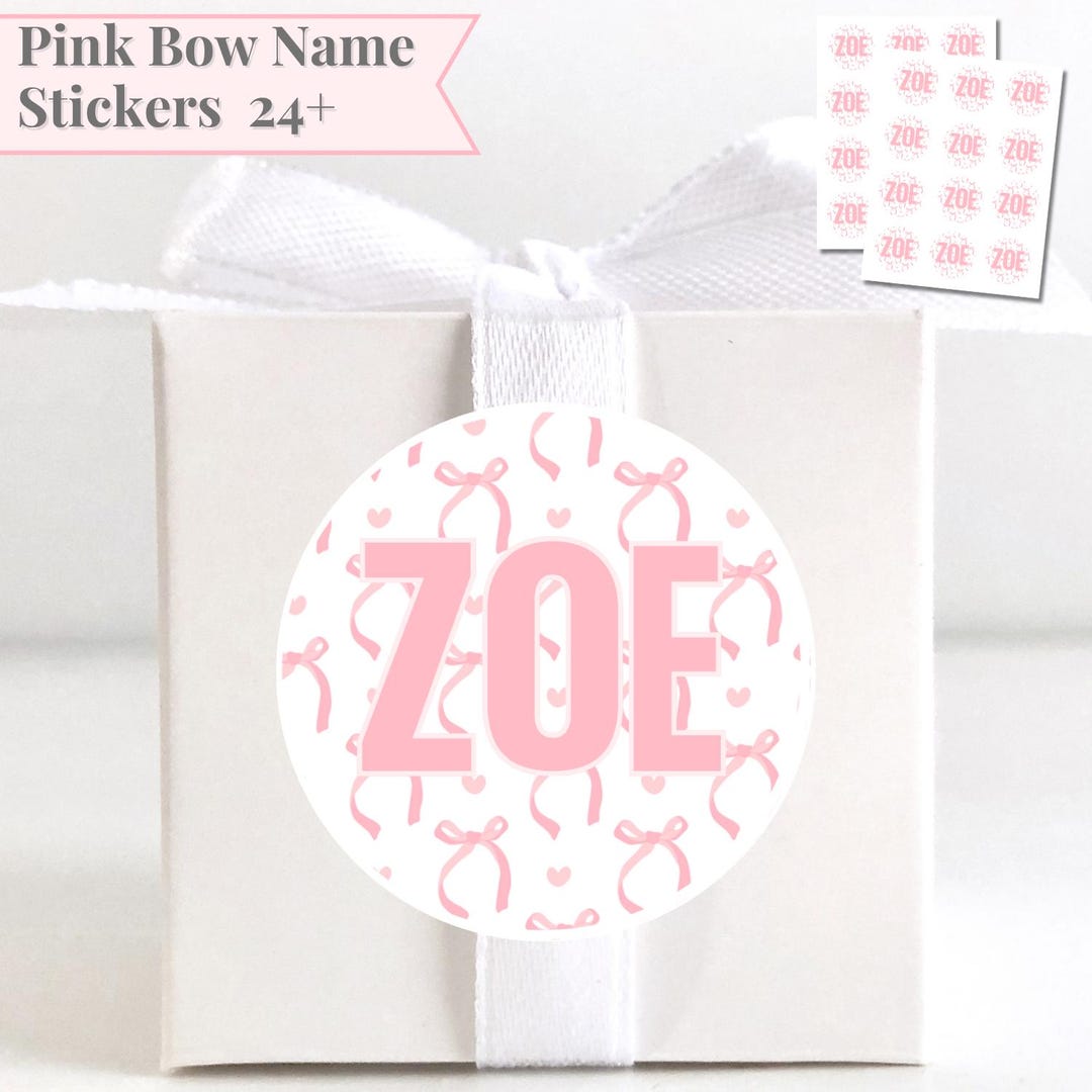 PINK BOW Sticker Pack Aesthetic Pink Decor Name Sticker for Gift Under ...