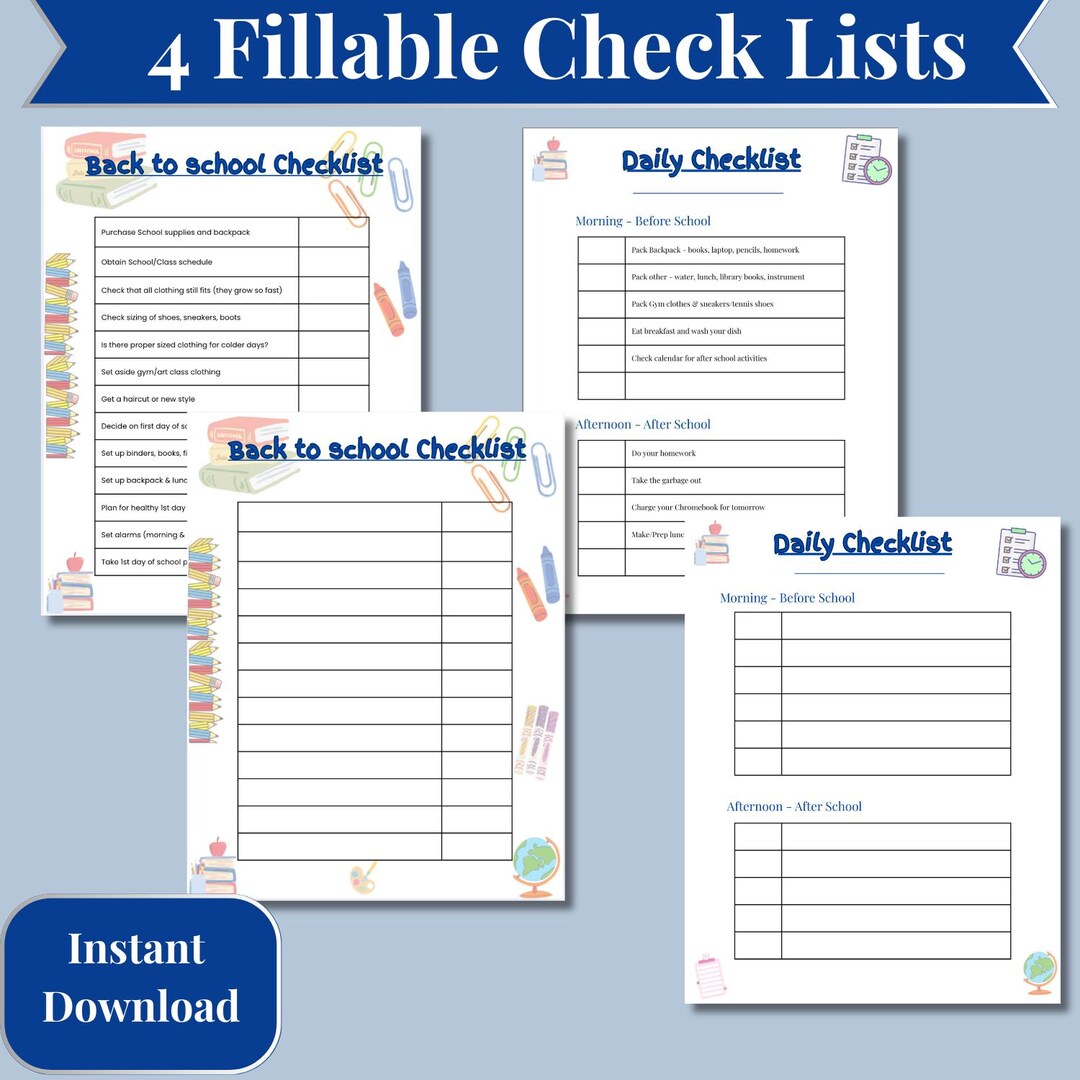 Back To School Checklist Printable Planner Back To School Planner