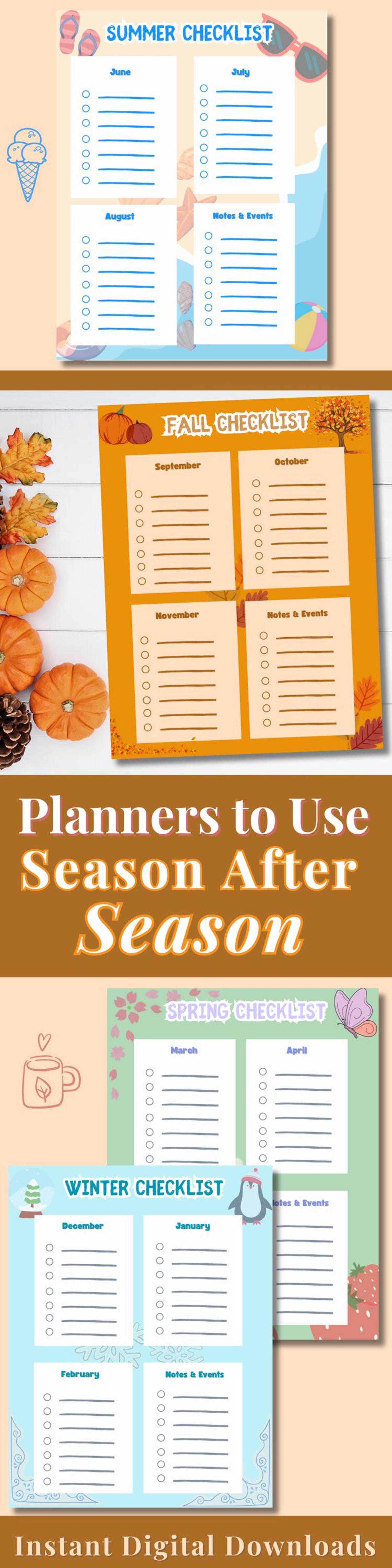 Seasonal Checklist Printable Planner Every Season Schedule Month ...