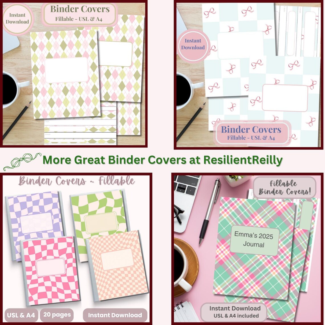 Pink Bow Binder Cover for School Organization Journal Meal Planner Home ...