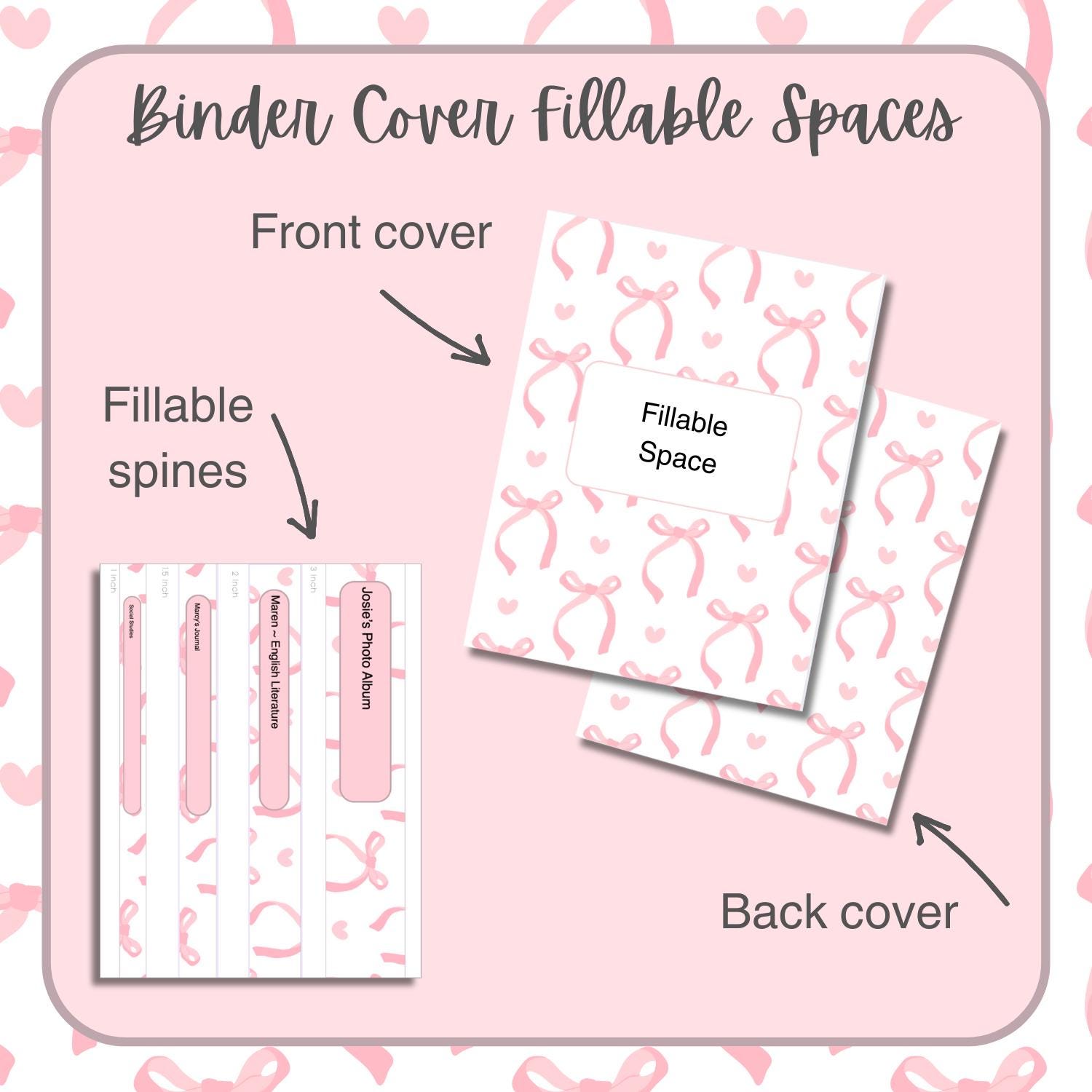 Pink Bow Binder Cover for School Organization Journal Meal Planner Home ...