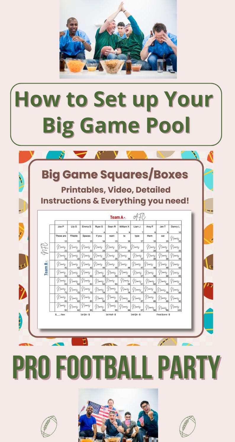 Super Big Game Square Pool for Gametime Fun Big Game Box Pool for Super ...