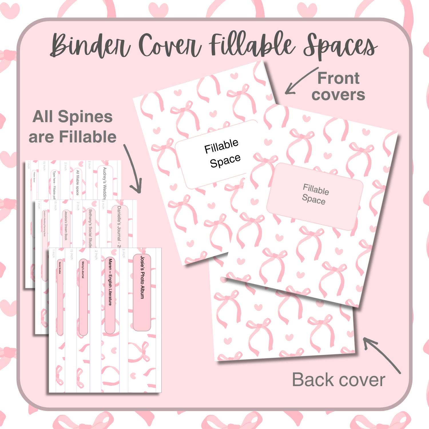 Pink Bow Binder Cover for School Organization Journal Meal Planner Home ...