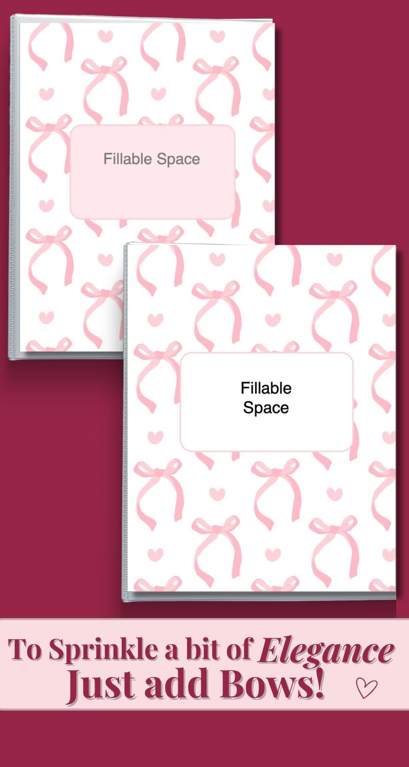 Pink Bow Binder Cover for School Organization Journal Meal Planner Home ...