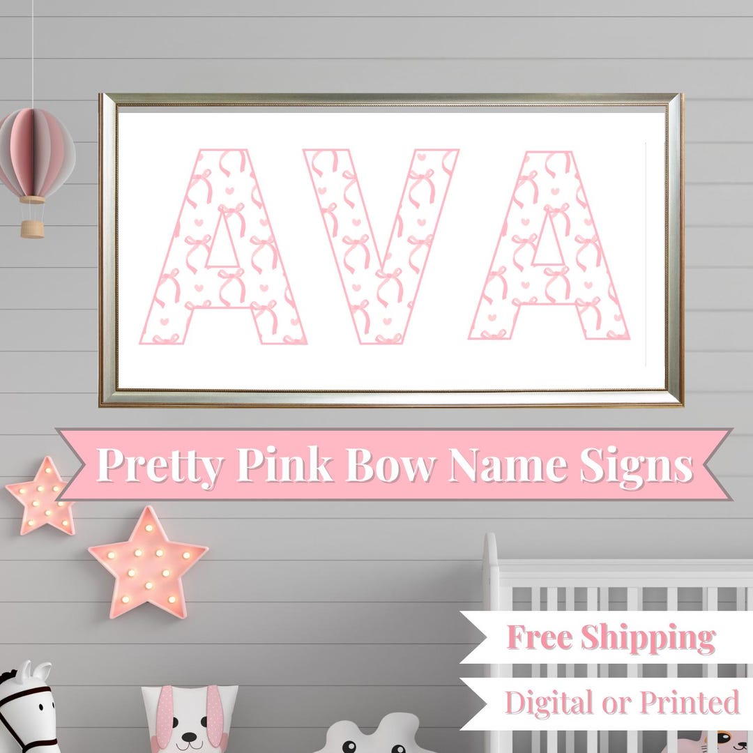 Custom Name Pink Bow Letter Girl Decor Nursery Pink Girl Birthday Gift ...