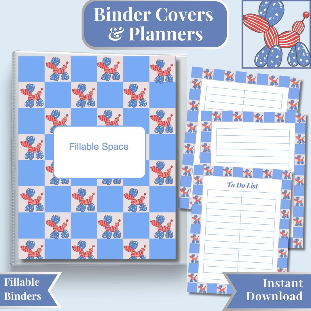 Patriotic Red White and Blue Americana Art Balloon Dog Binder Cover ...